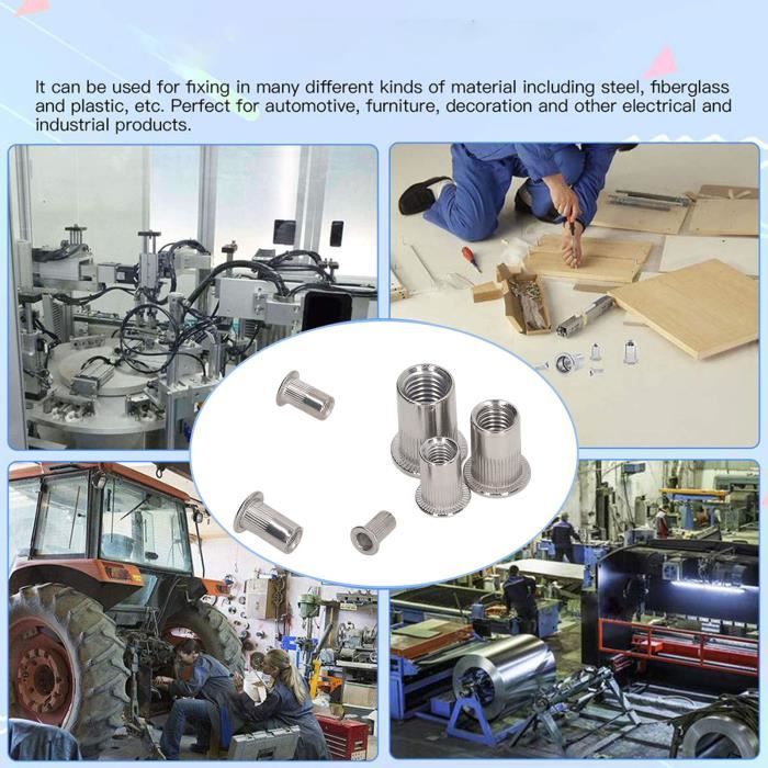 DEX crou à rivets à tête plate crou à Tête Plate 180 Pièces Kit D'écrou à Rivet M3 M4 M5 M6 M8 ...