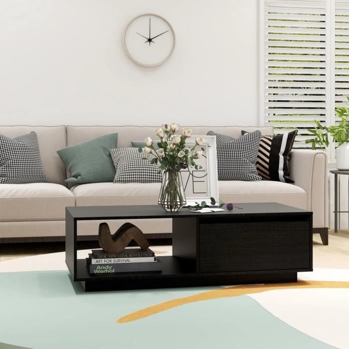 CESAR Table basse Noir 110x50x33,5 cm Bois de pin massif 7654048917214 ...