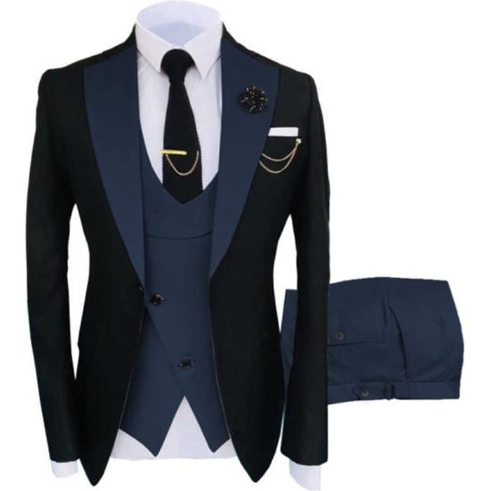 Costume Pour Homme 3 Pièces Veste Et Pantalon Gilet Jacquard Slim