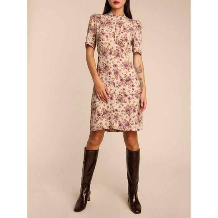 CRAZE Femmes O-cou Viscose Imprimé Floral Mini Robe À Manches Courtes ...