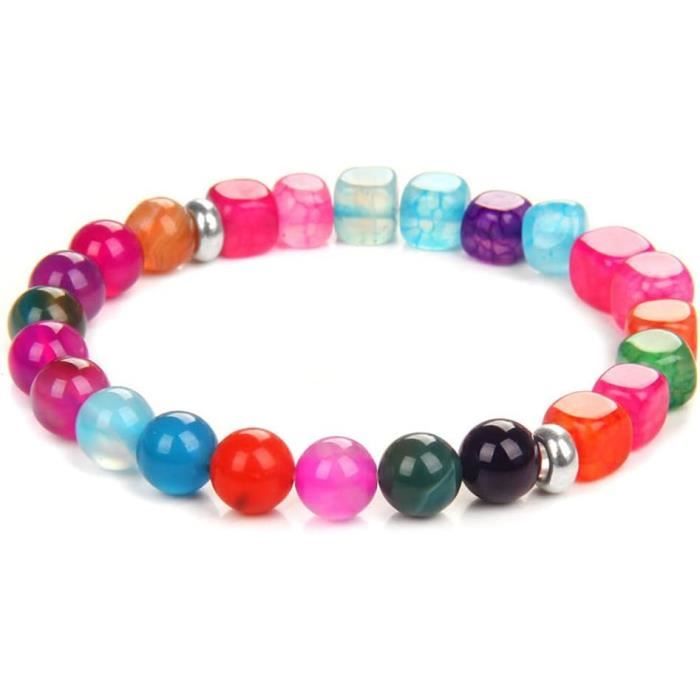 Bracelet Pierre Naturelle Femme,7 Chakras Rond Naturel Coloré Agate ...