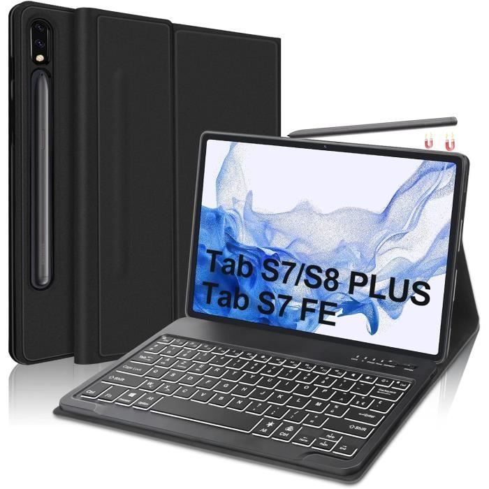 Étui Clavier Pour Tablette Samsung S7 Fe- S7+ Plus-S8+ 12.4, Rétroéclairé À 7 Couleurs, Azerty ...