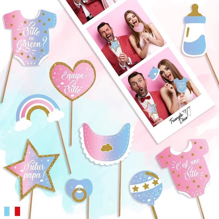 Kit PhotoBooth Gender Reveal 30 pièces Fête Prénatale Accessoires Photo ...