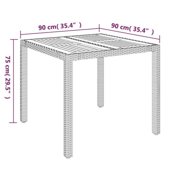 FAR - Table de jardin dessus en bois Gris 90x90x75 cm Résine tressée ...