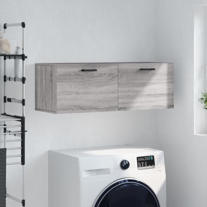 FAN-Armoire murale sonoma gris 100x36,5x35 cm bois d ...
