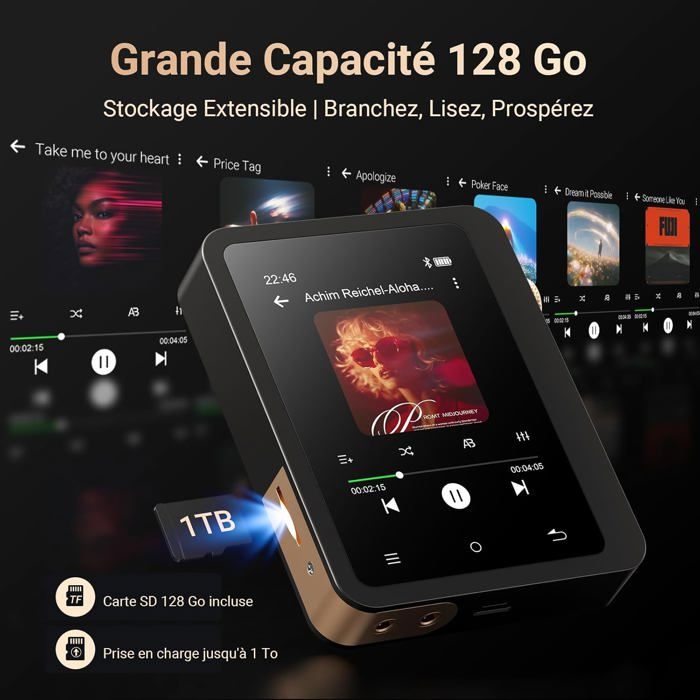 Lecteur Mp3 Hi Res 128 Go Avec Bluetooth 5.3, Son Numérique Haute ...