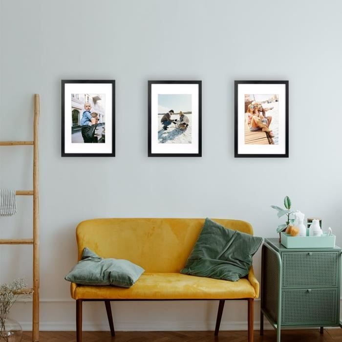 Lot De 3 Cadres Photo A3 En Bois Noir Avec Passe-Partout Pour Photo Ou ...