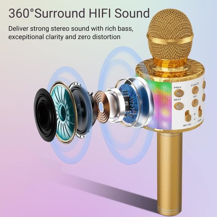 Microphone Sans Fil Karaoké, Micro Karaoke Enfant Avec Lumières Led De Danse, Microphone ...
