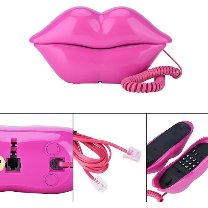 Funny Rose Red Lip Telephone Téléphone Fixe Téléphone Fixe Apparence ...