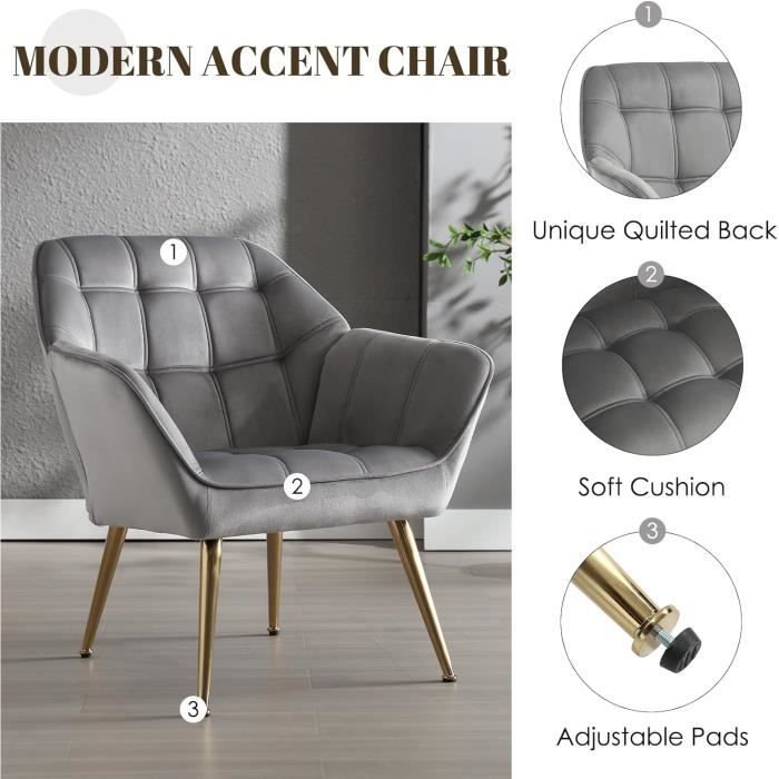 Wahson Fauteuil Salon Moderne Fauteuil Velours avec Pied Doré, Fauteul ...