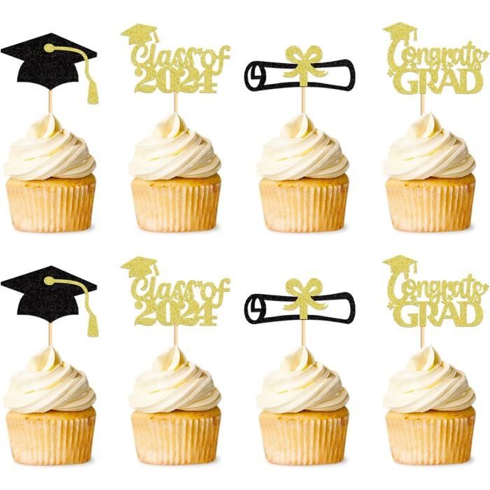 24 Pièces 2023 Graduation Cupcake Toppers Glitter Class Of 2023 ...