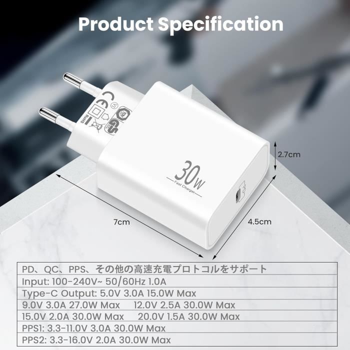 Chargeur Iphone Rapide Et Câble Iphone, Prise Adaptateur Secteur Usb C ...