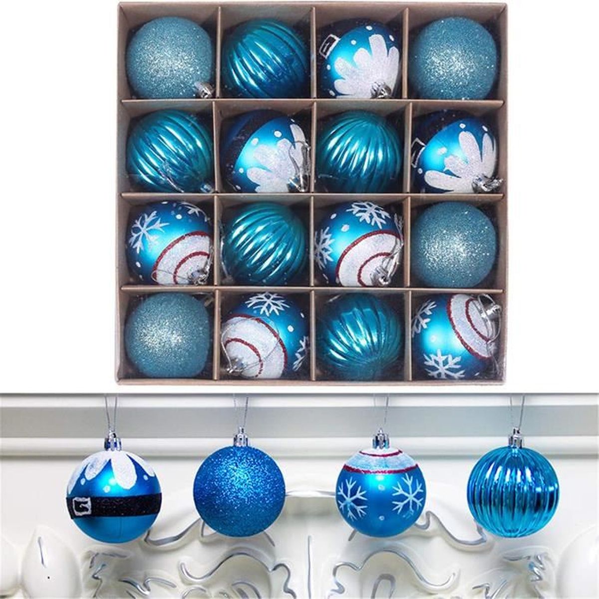 16Pcs Arbre Boules De Noël Incassable en Plastique De Noël Boules Arbre Décorations Ornement ...