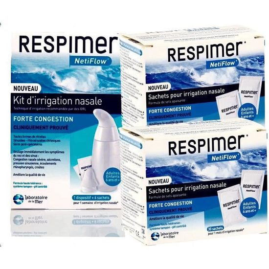 RESPIMER KIT D IRRIGATION NASALE + 2 RECHARGES de 30 SACHETS POUR ...