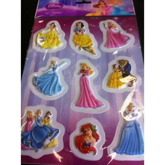 SET DE 9 Stickers DISNEY princess EN 3D PLANCHE 2 - Cdiscount Maison
