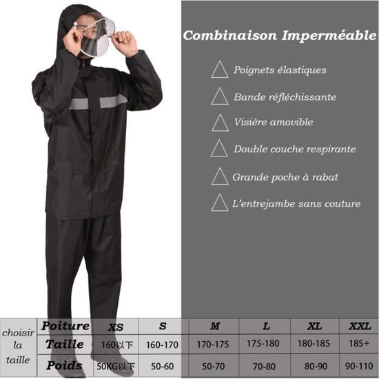 Combinaison Imperméable Vêtements Anti-Pluie Cape De Pluie Ponchos ...