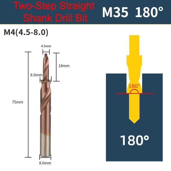 M4 180 Degree -M35 – foret étagé à deux étages en Cobalt,foret à vis ...