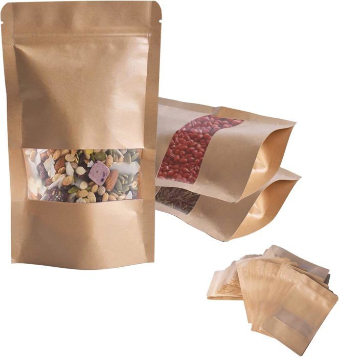 Sachets en papier kraft avec fentre 100 pices sachets zipps pour th kraft Label - Cdiscount Au ...