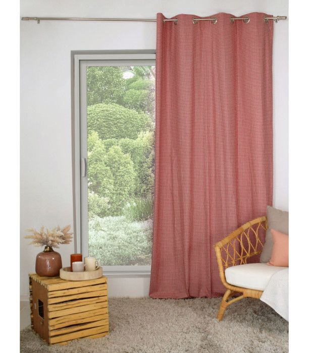Rideau chic à carreaux rouge Vichy 140x250cm - Taille: 140x250cm ...