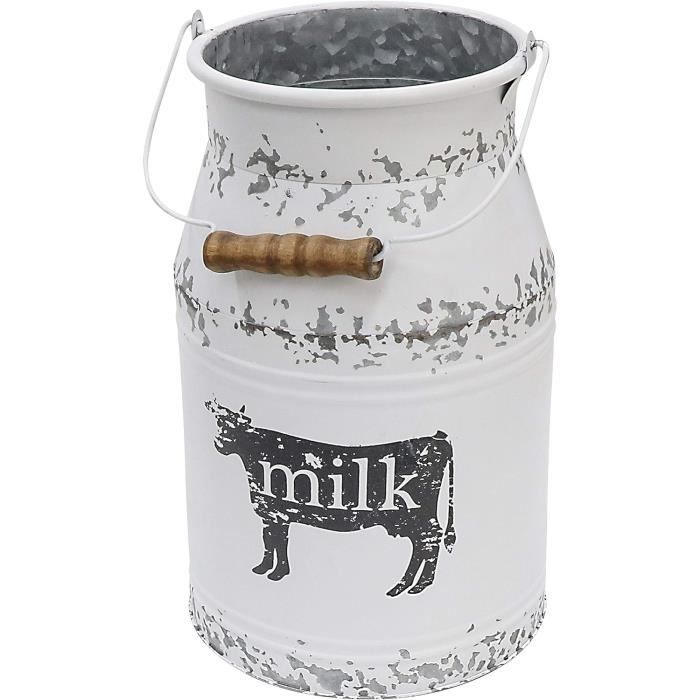 Pot À Lait En Métal Galvanisé Avec Poignée En Bois, Vase Rustique Blanc ...