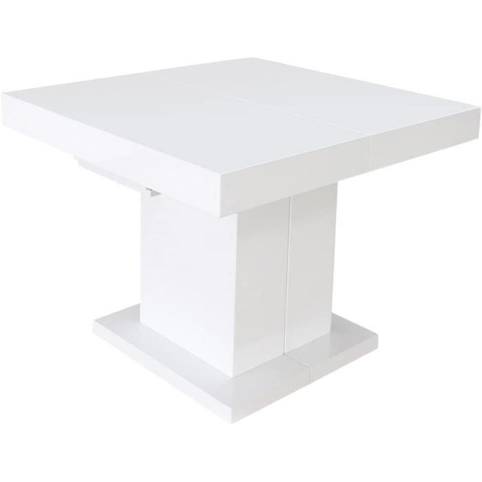 Table Extensible Carré Mustang Blanc laqué, Pied Central, MDF ...