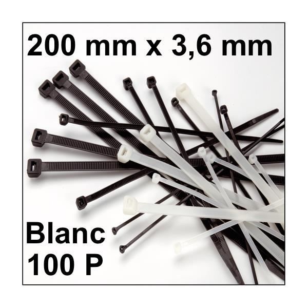 100 Colliers de serrage type RILSAN / COLSON Blanc 200 x 3,6 mm ...