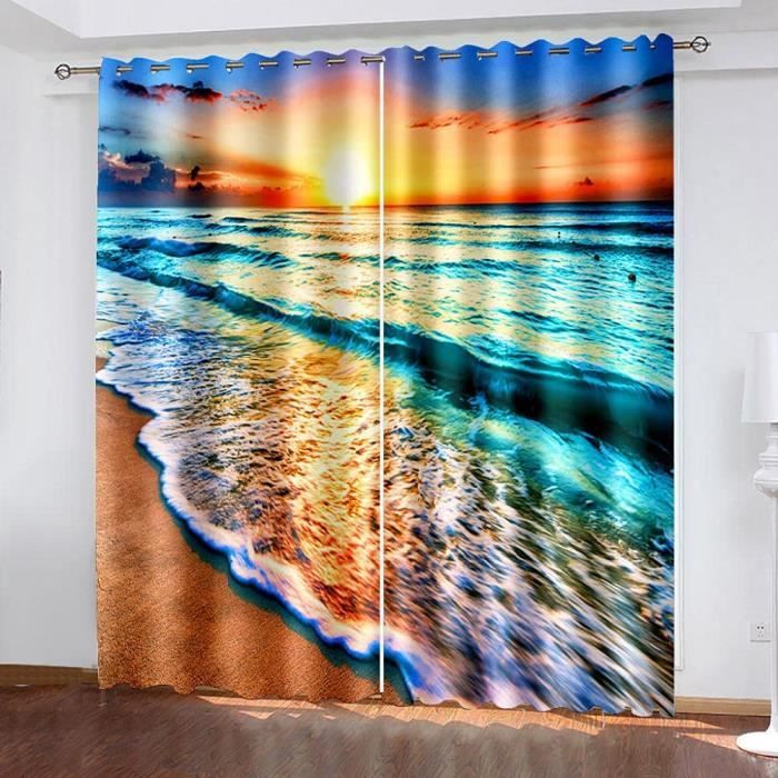3D Coucher De Soleil en Bord De Mer à La Mode Motif Rideaux Isolant ...