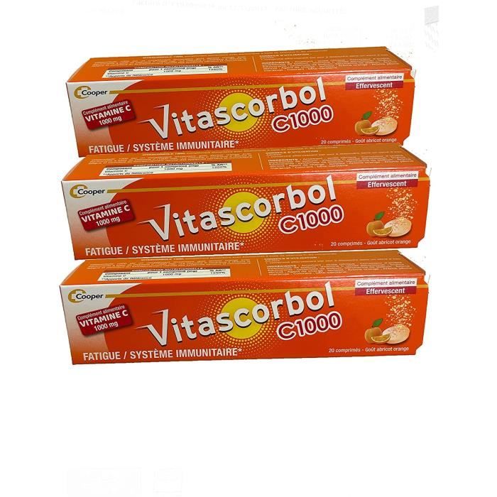 Vitascorbol C1000 boite de 20 Comp. Effervescent Goût abricot Orange le ...