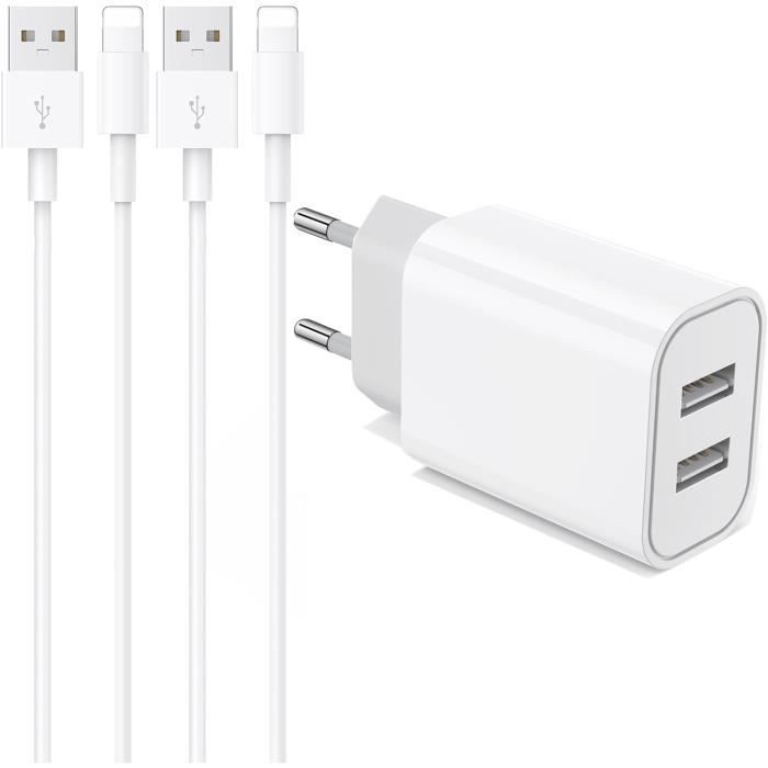 Chargeur Iphone, 2-Pack Cable 2M Avec Prise Usb Pour Iphone 14-14 Plus ...