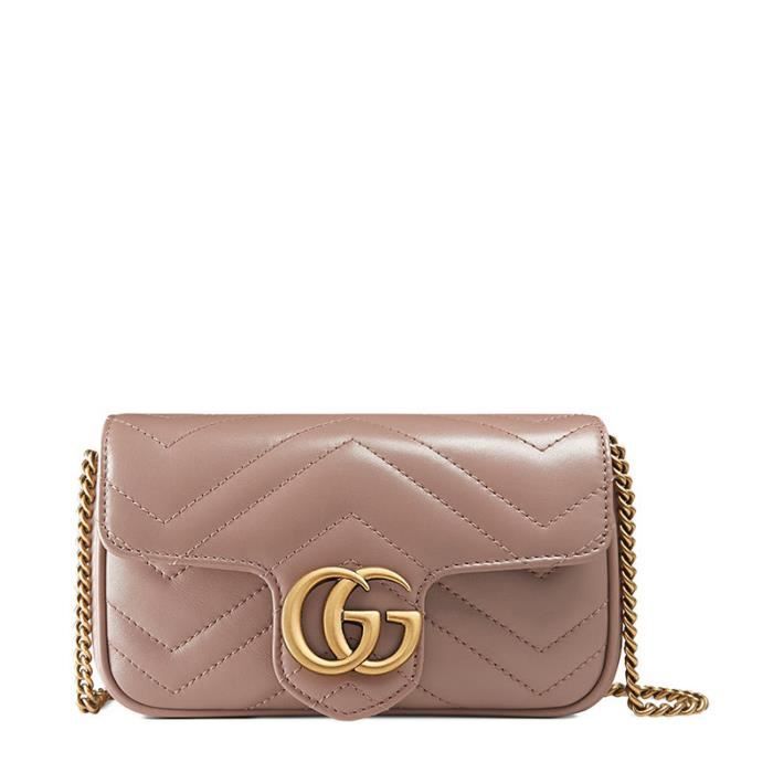 GUCCI Gucci 21 nouvelle série GG Marmont paire de cuir à chevrons rose foncé super mini pour ...