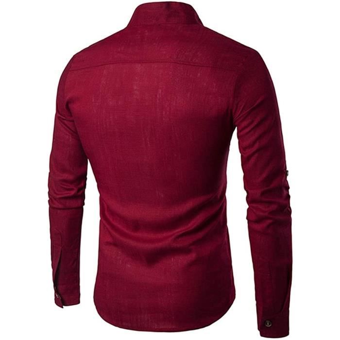 Chemise Homme en Lin Col Mao Chemises Manches Longues Slim Fit Shirt ...