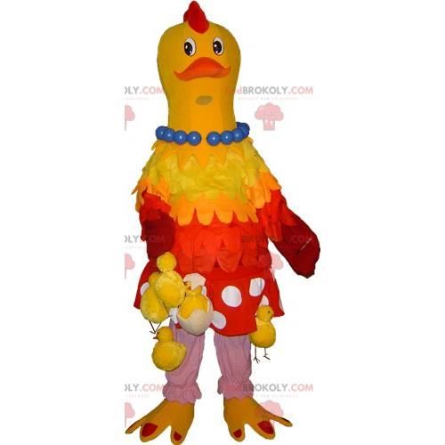 Mascotte de poule jaune et rouge avec des poussins accrochés - Costume Redbrokoly.com ...