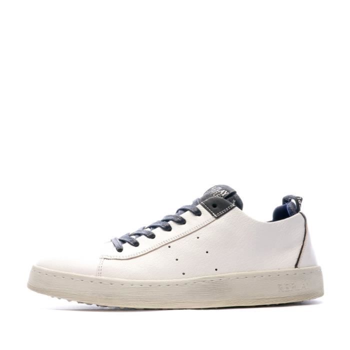 Baskets Homme - Replay Blog - Cuir Blanc - Fermeture Lacets Blanc ...