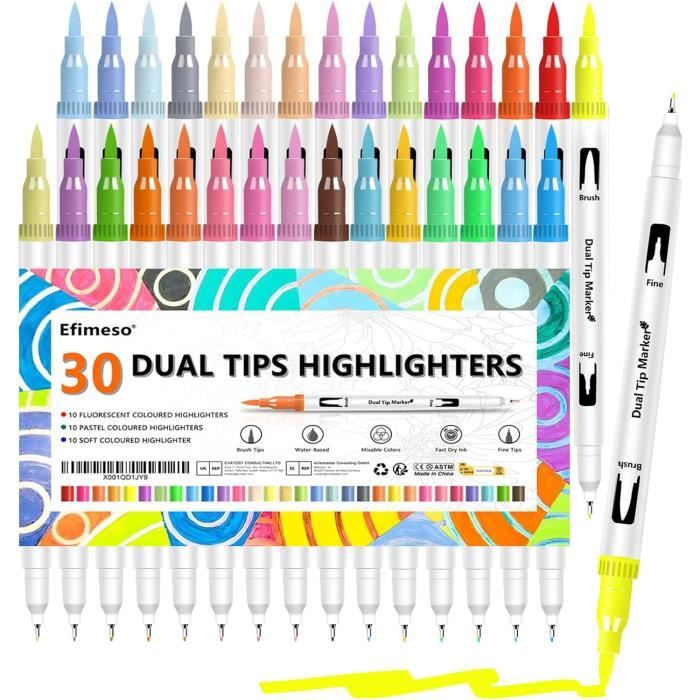 30 Neon Couleurs Feutres Coloriage Adulte, Stylo Feutres Pastel ...