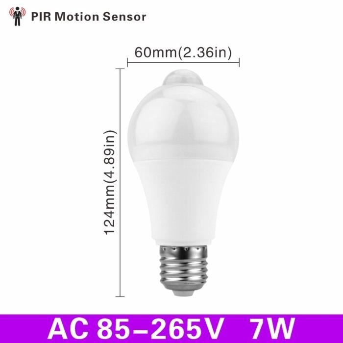 AMPOULE LED,7W-Cold White--Ampoule à capteur de mouvement PIR LED E27, 5W 7W 9W 12W, 110V 220V ...