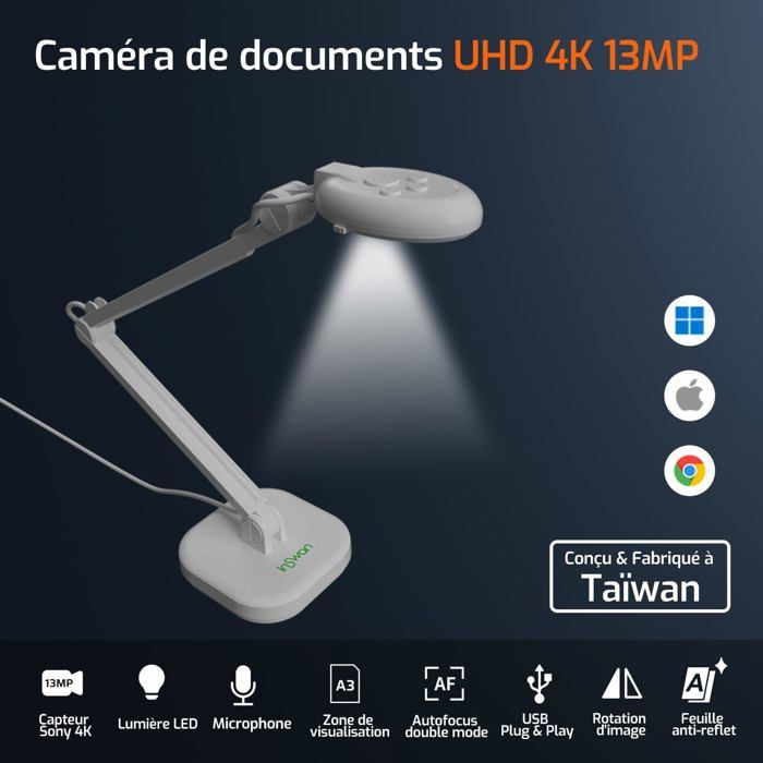 INS-2 13MP Visualiseur USB & Caméra de Documents - Capture 4K Ultra HD ...