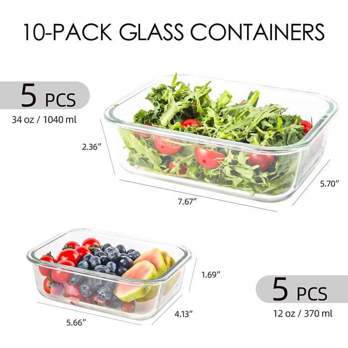 Lot de 10 Ensemble de Récipient En Verre boîtes Alimentaires, Recipient ...