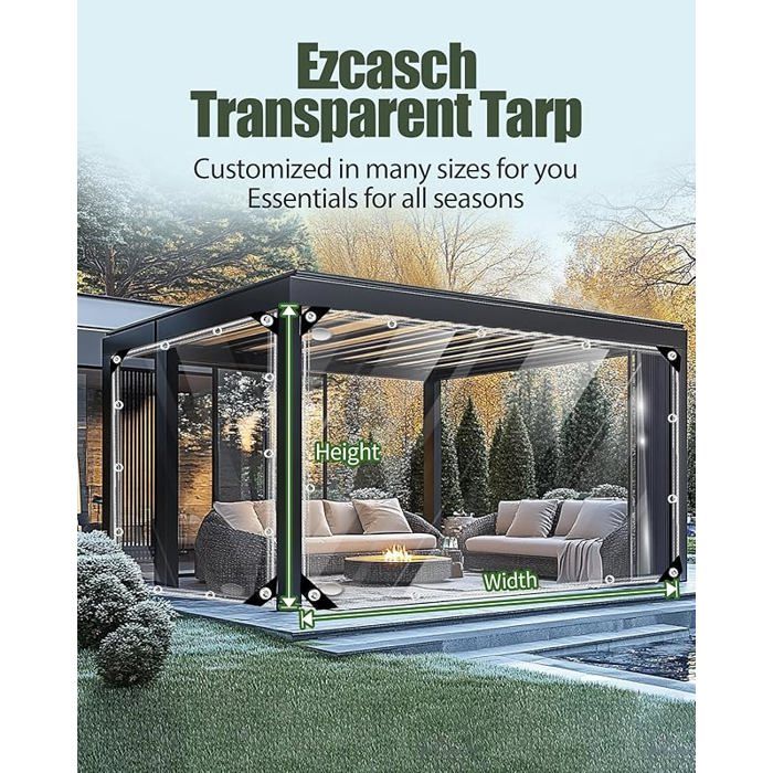 2x2m Bche Transparente avec illets Bche Transparente Impermable, 420g/m Bche Couverture C ir ...