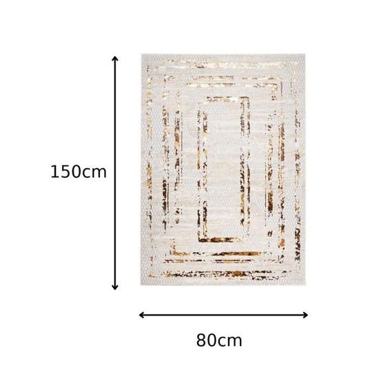 TAPISO Tapis de Salon Chambre GOLDEN Doré Beige Crème Marron Cadres Polypropylène Intérieur ...