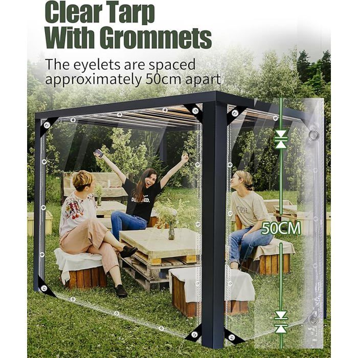 2x2m Bche Transparente avec illets Bche Transparente Impermable, 420g/m Bche Couverture C ir ...