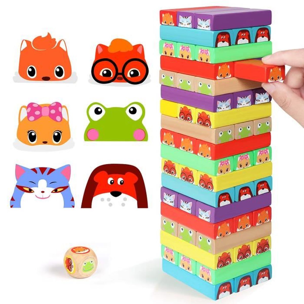 Jouets Tour de Blocs Empilables en Bois avec Couleurs et Animaux – Cadeau à Partager entre ...