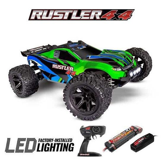TRAXXAS RUSTLER 4X4 BRUSHED STADIUM TRUCK VERT+ LED AVEC ACCUS ...