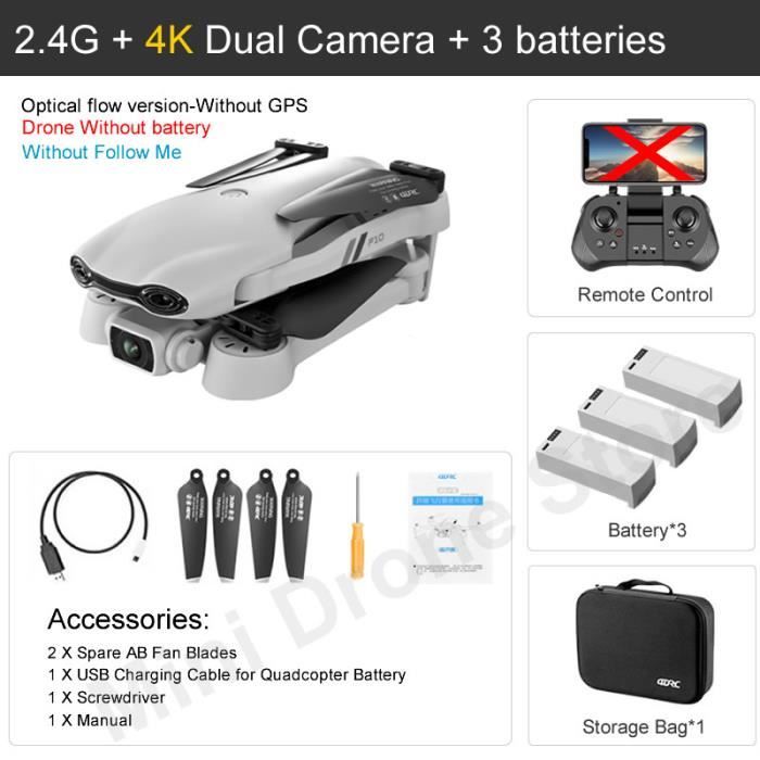 4K 2C 3B - Drone F10 Rc Avec Gps Vr Hd, Quadrirotor Pliable Avec Double ...