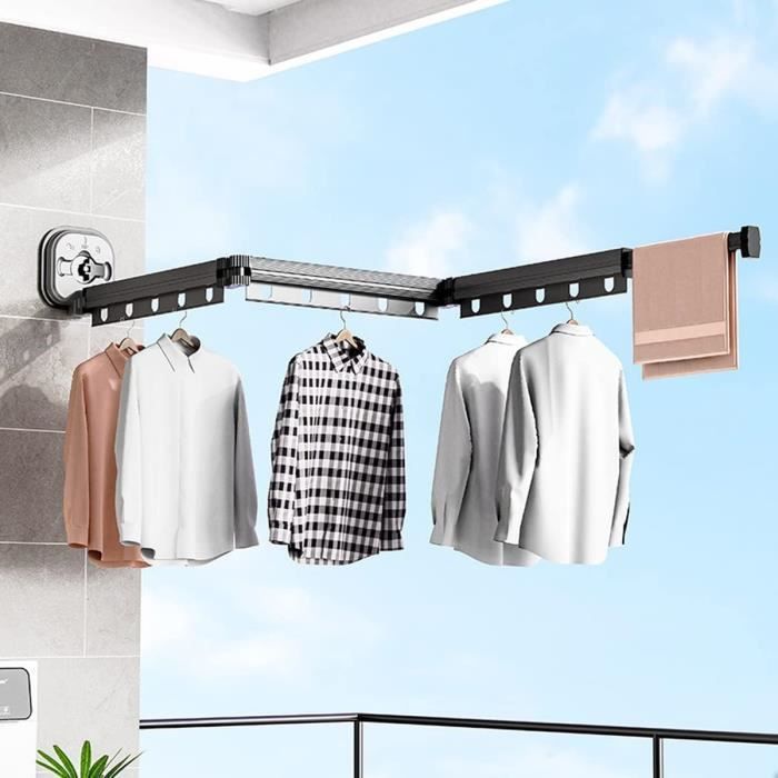 Étendoir Linge Mural Pliable, Séchoir À Linge Télescopique Aluminium, 3 ...