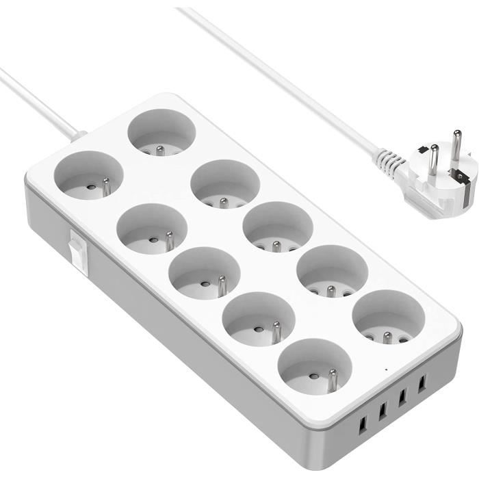 Multiprise USB - Bloc Multiprise Electrique 10 Prises et 4 Ports USB Chargeur - Blanc ...