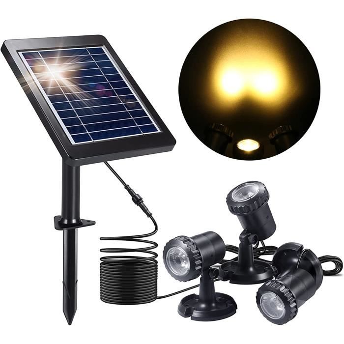 Lampes Solaires de Bassin, 3-en-1 Blanc Chaud Ensemble Lumière Submersible LED Imperméable Spots ...