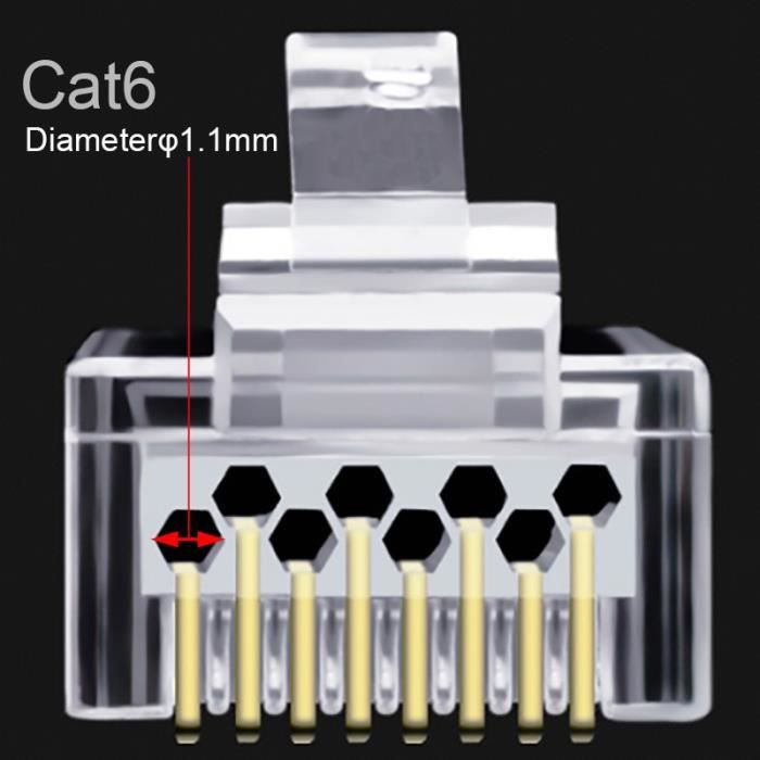 Cat6 20 PCS -connecteur RJ45 50u Cat6 UTP, plaqué or, pour passage de ...