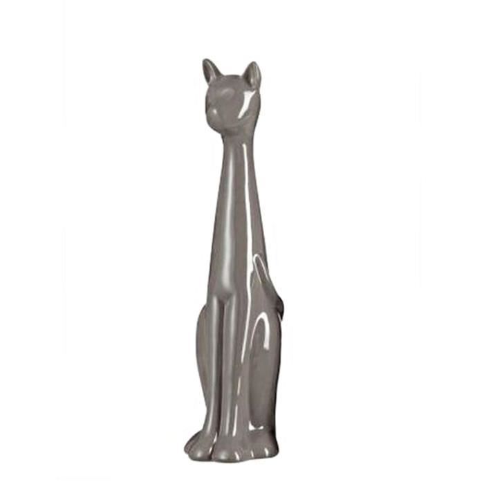 CHAT neuf statuette tout en longueur couleur TAUPE en CERAMIQUE 42cm ...