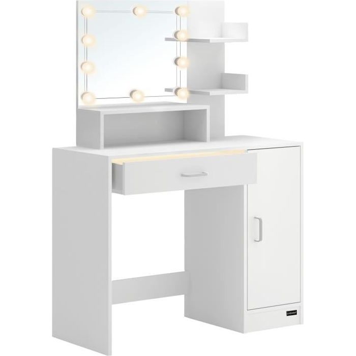 Casaria Coiffeuse Jocelyn Blanc miroir LED table de maquillage avec ...
