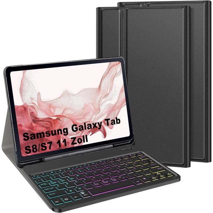 Pour Samsung Galaxy Tab S8-S7 (Qwertz) Clavier 7 Couleurs Éclairé ...